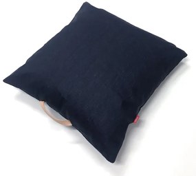 Lněný povlak na sedací polštář s koženým uchem -  voděodolný - mix barev i rozměrů, na míru Len 100%, se zátěrem: Tmavě modrá (Navy Blue), Rozměr mix:…