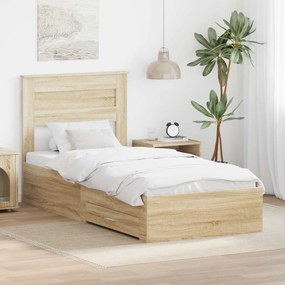 Rám postele Sonoma dub a stříbrná 75 x 190 cm Kompozitní dřevo 3410044