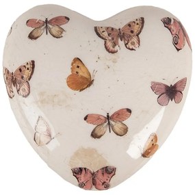 Béžová keramická dekorace srdce s motýlky Butterfly Paradise L – 10X10x4 cm