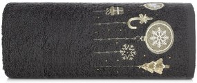 Bavlněný vánoční ručník černý s vánočními ozdobami Šířka: 70 cm | Délka: 140 cm
