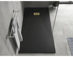 Mexen Hugo, obdélníková sprchová vanička SMC 180 x 90 cm, černá, zlatá krytka, 42709018-G