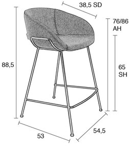 Sada 2 šedých barových židlí Zuiver Feston, výška sedu 65 cm