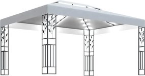 Altán s dvojitou stříškou a světelnými LED řetězy 3 x 4 m bílý 3070298