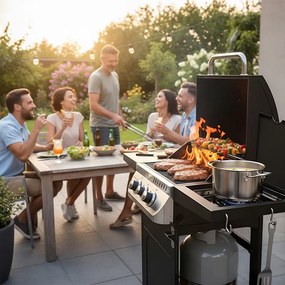 BPS-koupelny Plynový BBQ gril s boční plotýnkou, poličkou a krycí plachtou - , 2+1 hořák