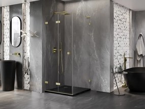 Mexen Lunar-F L, skládací sprchový kout levý 80 x 80 cm, 8mm čiré sklo, zlatý matný profil, 836L-080-080-55-00-L