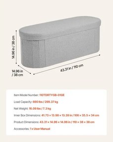 Oválný úložný taburet, Nosnost 299,371 kg VEVOR – 1100 × 380 × 380 mm