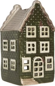 Tmavě zelený keramický domek na čajovou svíčku Lamont - 7*7*14 cm