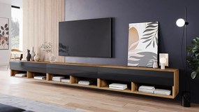 TV stolek Lebeno 300, dub wotan/černý lesk s LED osvětlením