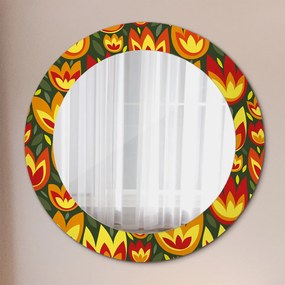 Kulaté dekorativní zrcadlo Retro tulipány fi 60 cm
