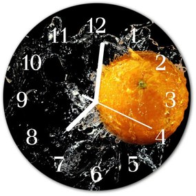 Nástenné skleněné hodiny oranžový fi 30 cm