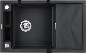 Deante Magnetic, granitový dřez na desku 820x500x219 mm Z/O, 3,5" + prostorově úsporný sifon, 1-komorový, grafitová metalíza, ZRM_G113