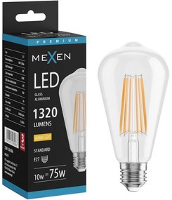 Mexen Vintis LED vlákno žárovka E27, ST64, 10W, Teplá - 2700K, 1320 lm, čirá - L152-E27-1027-00