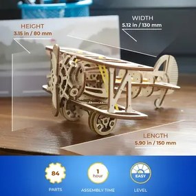 UGEARS 3D dřevěná mechanická skládačka Mini dvojplošník / od 8 let / O