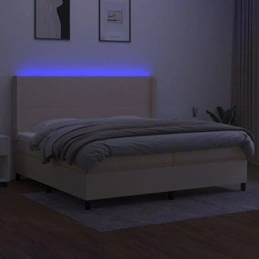 Box spring postel s matrací a LED krémová 200x200 cm textil 3138186