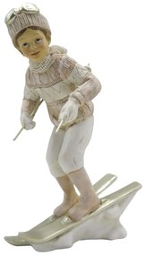 Dekorace socha chlapec v růžovém svetru na lyžích - 12*8*19 cm