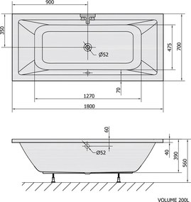 Polysan, KRYSTA obdélníková vana 180x70x39cm, bílá, 72906