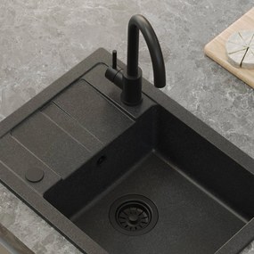 Černý kuchyňský granitový dřez QUADRON GO- SMART + CELOČERNÁ BATERIE