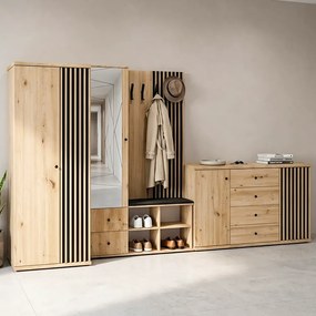 Předsíňová stěna CALI | 3 díly | se zrcadlem | 357 cm | artisan