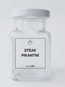 Samolepka na kořenky STEAK PIKANTNÍ průhledná 5 × 5 cm tučné písmo