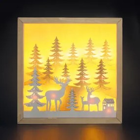 Solight LED 3D dřevěná vánoční dekorace v rámu / 12x LED / časovač / 2