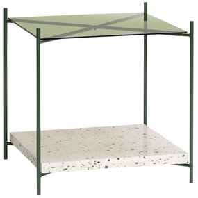 Hübsch Skleněný odkládací stolek s kameninovou poličkou, terazzo/sklo/kov, příroda/zelená - 021221