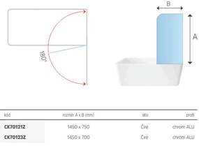 Mereo vanová zástěna 75 cm sklo čiré ALU chrom CK70121K