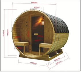 RAKOUSKÝ produkt - Venkovní sudová sauna BERGEN pro 4-6 osob 194,8x220x191,5 cm (F70220)