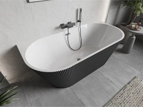 Mexen Oris, volně stojící rýhovaná vana 150 x 75 cm, bílá-šedá, grafitový přepad, 52871507562-95