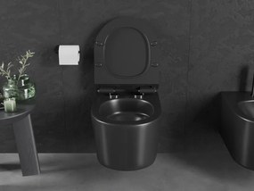 Mexen Sofia, závěsná WC mísa 490x360x355 mm, Rimless Tornádo + WC sedátko z duroplastu, černá matná, 30540185T