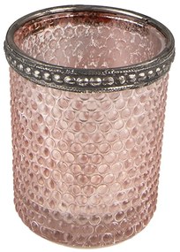 Růžový skleněný svícen na čajovou svíčku se zdobným okrajem - Ø 6*6 cm
