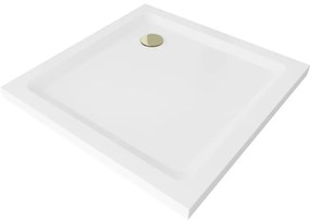 Mexen Flat čtvercová sprchová vanička slim 80 x 80 cm, bílá, sifon zlatý - 40108080G