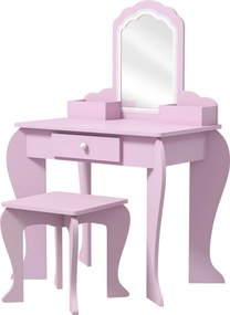 Dětský kosmetický stolek ZONEKIZ pro holky a kluky od 3 let - kosmetický stůl s taburetem a zrcadlem v růžovém designu ve tvaru mraku