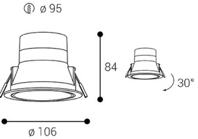 Led2 Zápustné bodové LED svítidlo ZERO II, TILT Ø 10,6cm Barva: Černá
