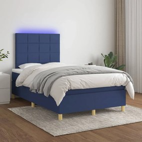 Box spring postel s matrací a LED modrá 120x190 cm textil