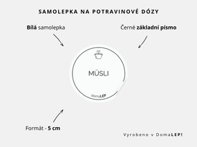 MÜSLI - omyvatelná samolepka na dózu, výběr rozměrů Ø 5 cm / 5 x 5 cm / 6 x 8 cm | DomaLEP tvar: ČTVEREC, barva: BÍLÁ - ČERNÉ písmo, velikost: š. 5 cm x v. 5 cm - tučné písmo