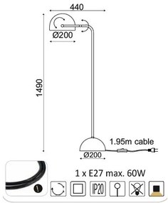 ACA DECOR Stojací lampa OCEANUS max. 60W/E27/230V/IP20