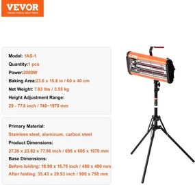 Ruční/stojanová infračervená vytvrzovací lampa 2000 W pro automatické sušení ohřevu