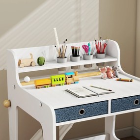 AIYAPLAY Dětský psací stůl s židlí, 2 zásuvky a držák na hrnek, Bílá, 62,8×55,6×73,8 cm