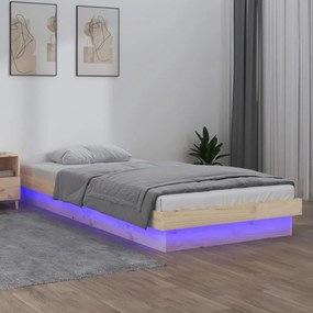 vidaXL Rám postele s LED 75 x 190 cm Small Single masivní dřevo [819999] Barva: Přírodní