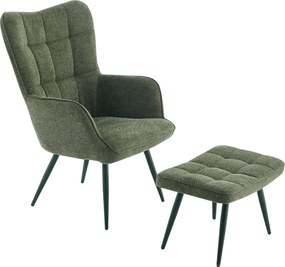 XXXLutz RELAXAČNÍ KŘESLO S TABURETEM, kov, textil, zelená Ti'me - Křesla klasická - 001836000803