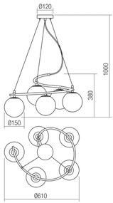 Redo 01-2719 - Lustr na lanku VOLLEY 5xE14/28W/230V zlatá
