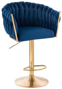 LuxuryForm DESIGN Barová židle NORDEN VELUR na zlaté kulaté podstavě - modrá