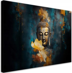 Obraz na plátně, Buddha a zlaté květiny 90x60
