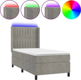 Box spring postel s matrací a LED světle šedá 80 x 200 cm samet 3139649
