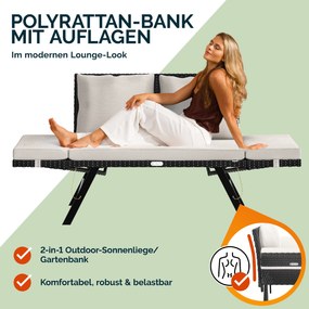 Casaria Polyratanová zahradní lavice 2v1 – černá/krémová, 176×56 cm