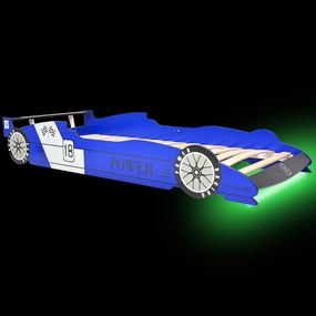 Dětská LED postel závodní auto, 90x200 cm, modrá 243937