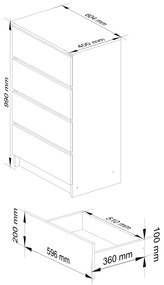 Komoda Kuba 60 cm - 4 šuplíky dub artisan/grafitová