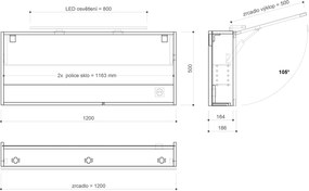 Sapho Sapho, CLOE galerka s LED osvětlením, 120x50x18cm, bílá (CE120), CE120-0030