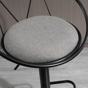 HOMCOM Sada 2 barových židlí v neo-retro designu s nastavitelným otočným kovovým podnožím, černá šedá len