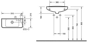 Mereo umývátko 510 mm s otvorem pro baterii keramika bílá SAP51